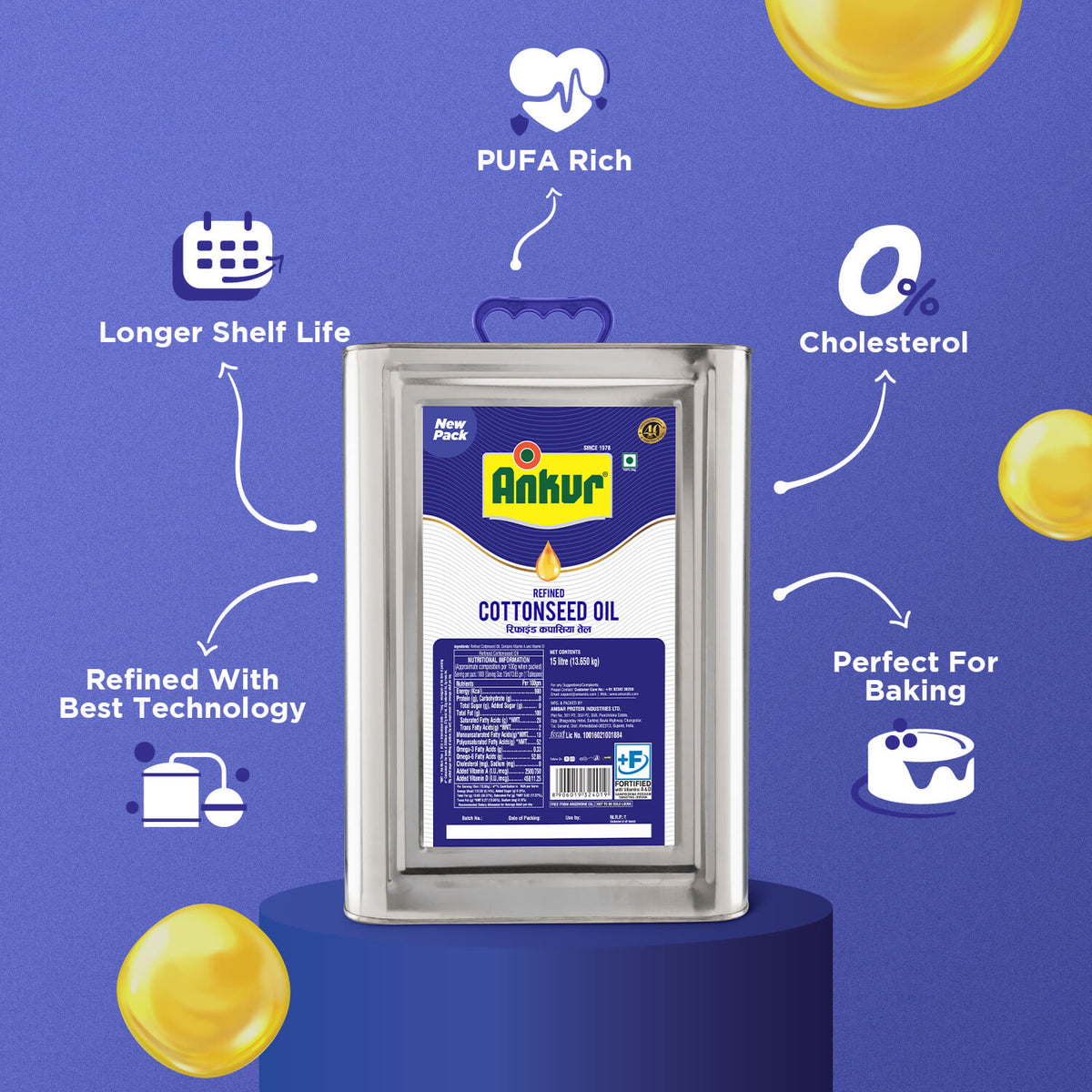 Buy Refined Cottonseed Oil 15KG Tin Online – Ankur Oil Industries